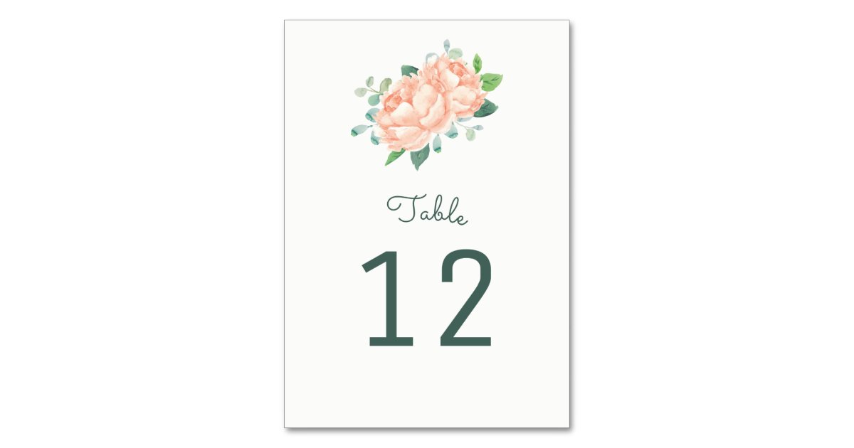 Peach Peony Table Number Cards | Zazzle