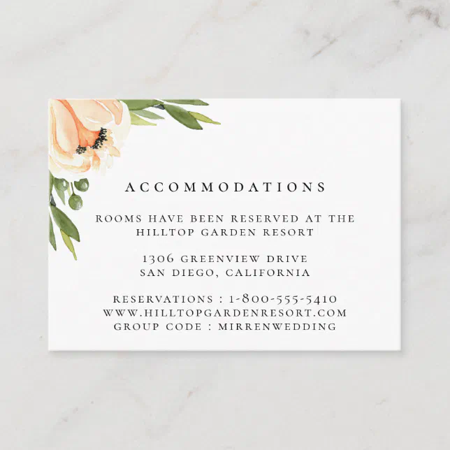 Peach Peony Wedding Accommodations Enclosure Card | Zazzle