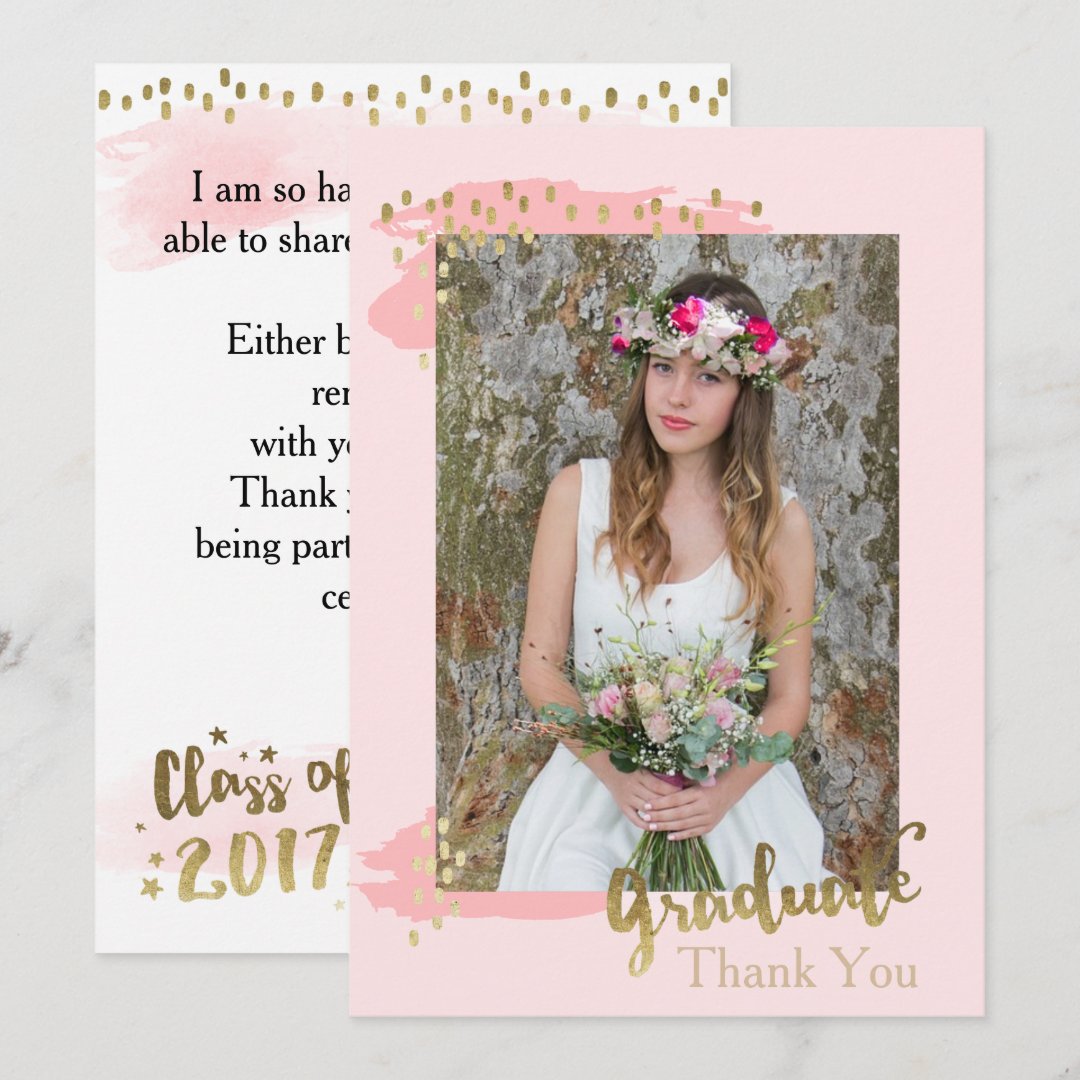 Peach Photo Graduation Thank You Card | Zazzle