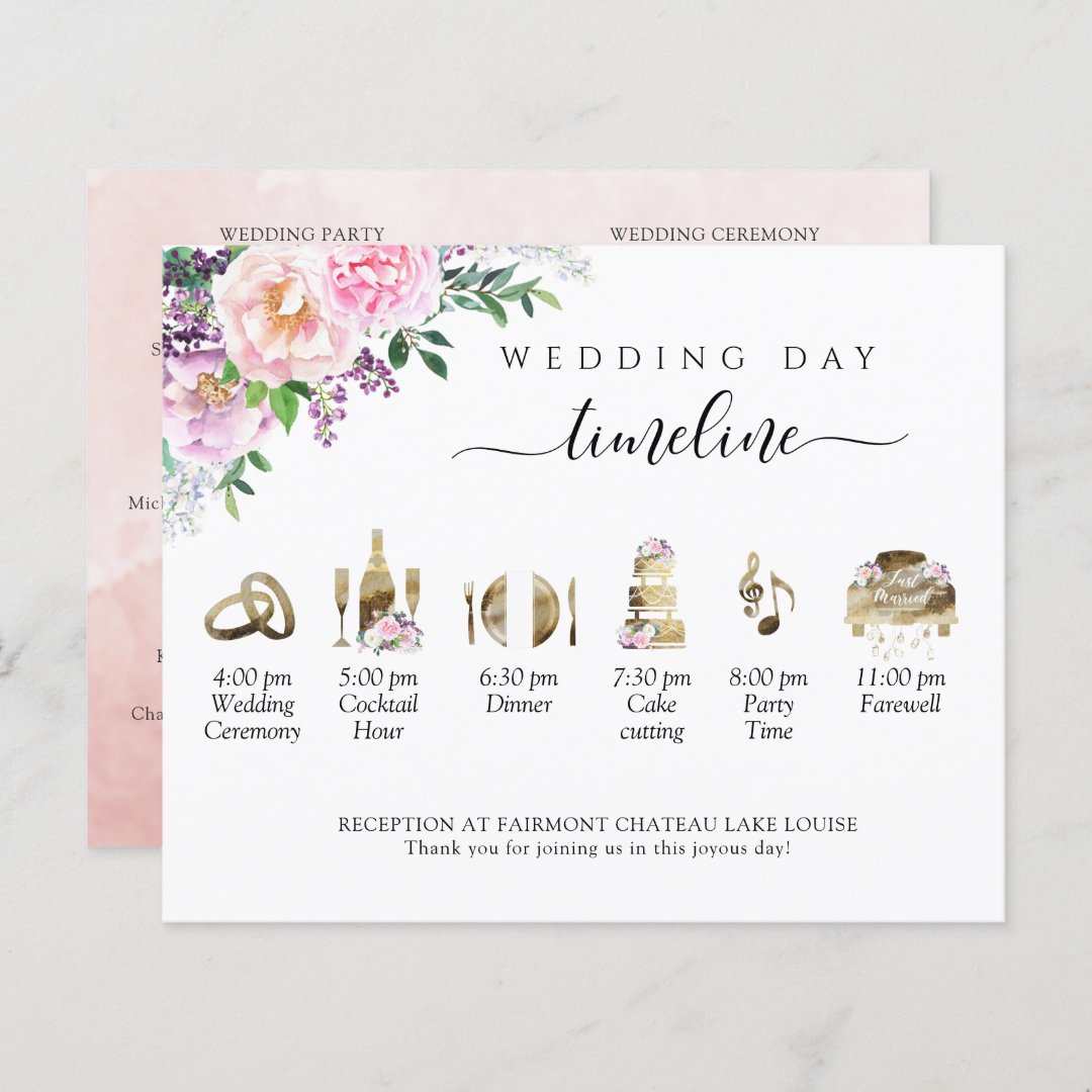Peach Pink and Purple Wedding Timeline and Program | Zazzle