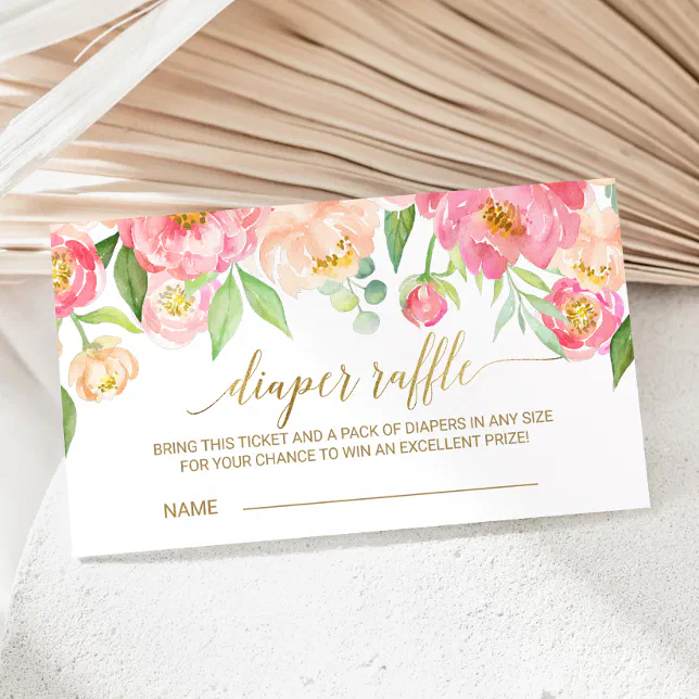Peach & Pink Peony Diaper Raffle Invitation Insert | Zazzle