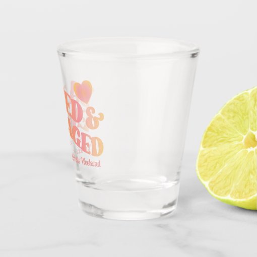 Peach Pink Retro Dazed and Engaged Shot Glass | Zazzle
