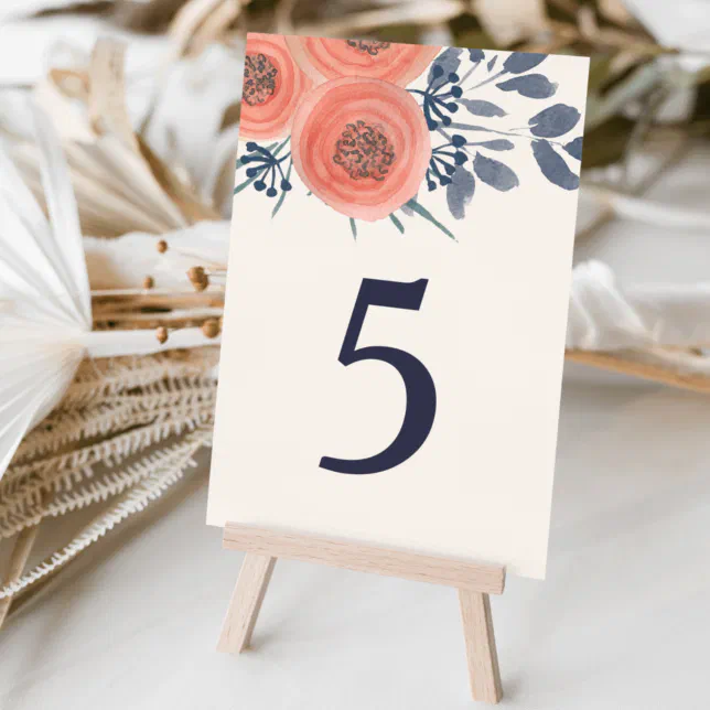 Peach Poppies Table Number | Zazzle