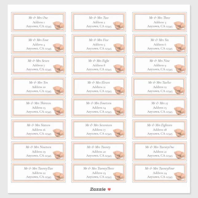 Peach Poppies Wedding Modern Floral Guest Address Sticker | Zazzle