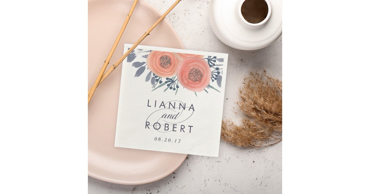 Peach Poppies Wedding Paper Napkins | Zazzle