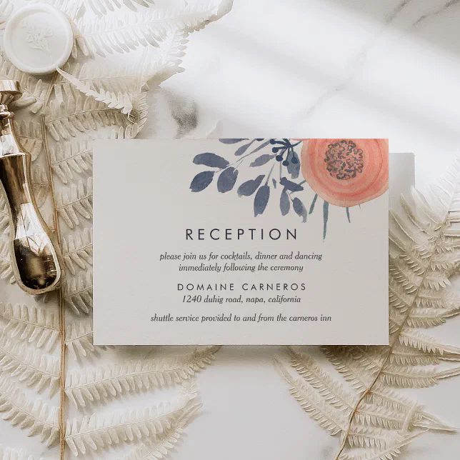 Peach Poppies Wedding Reception Enclosure Card | Zazzle
