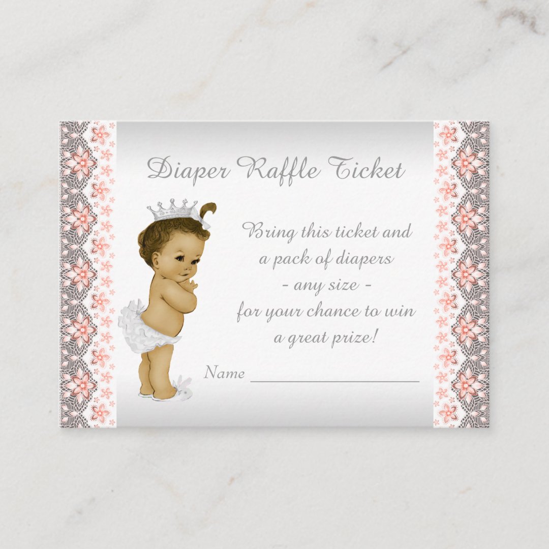 Peach Princess Diaper Raffle Ticket Enclosure Card | Zazzle