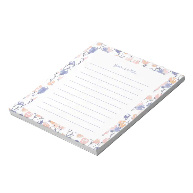 Peach & Purple Floral Personalized Notepad | Zazzle