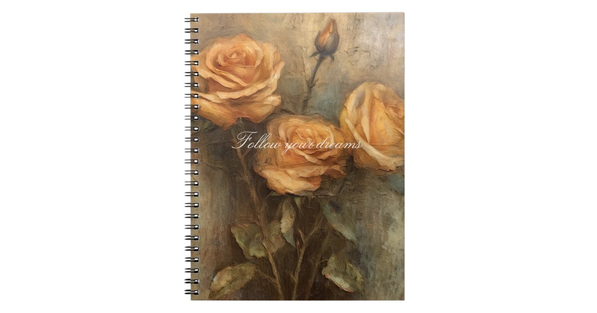 Peach Rose Floral Romantic Notebook | Zazzle