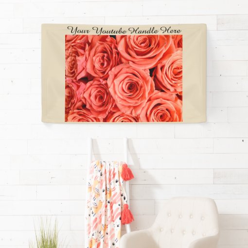 Peach Roses Backdrop vlogging Youtube Selfies Banner | Zazzle