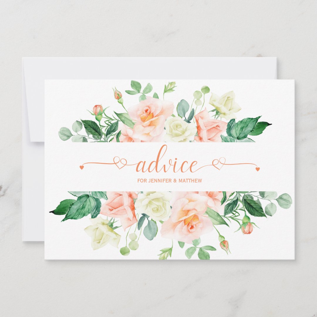 Peach Roses Greenery Typography Advice Cards | Zazzle