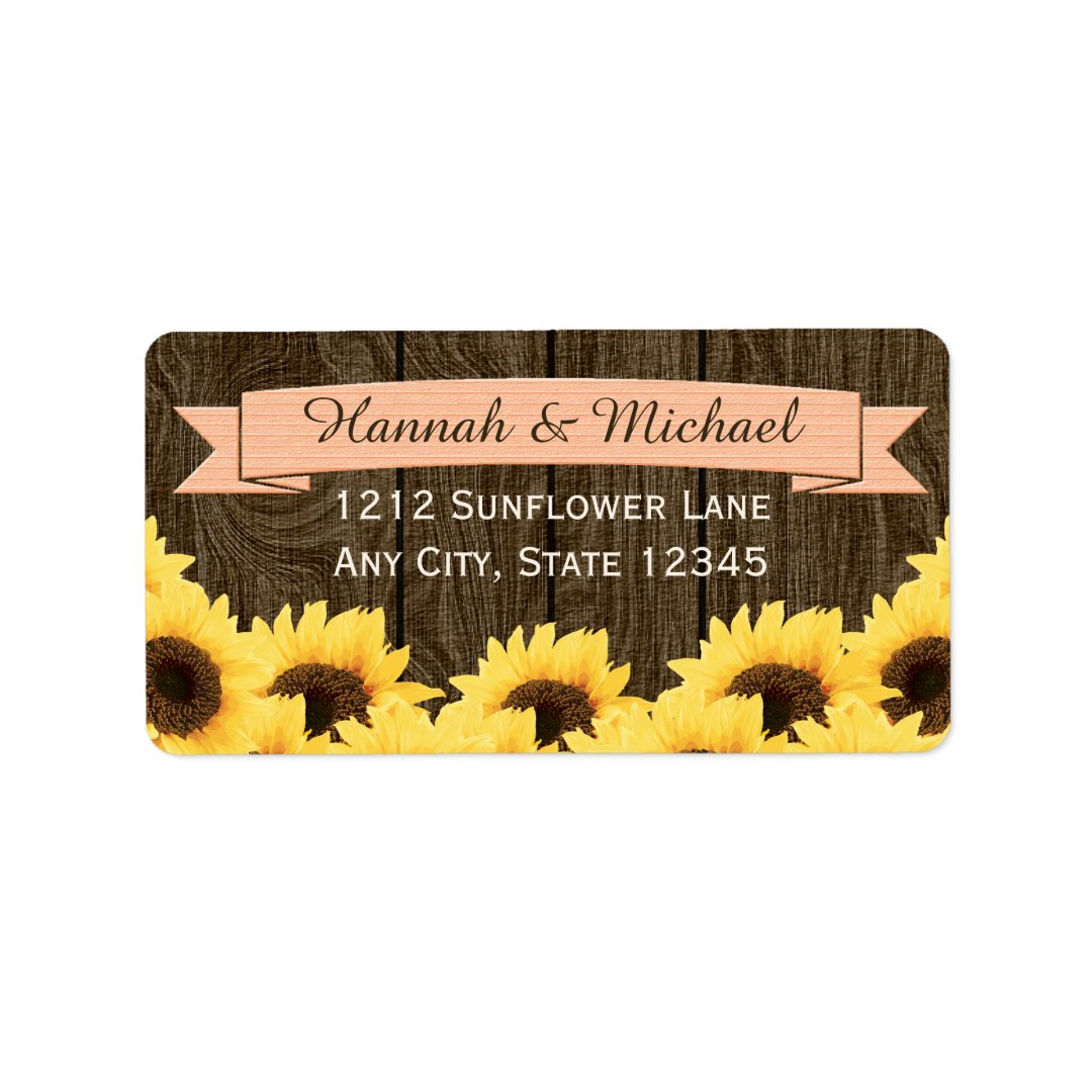PEACH RUSTIC SUNFLOWER RETURN ADDRESS LABEL | Zazzle