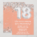 Peach Silver 18th Birthday Party Invitation | Zazzle