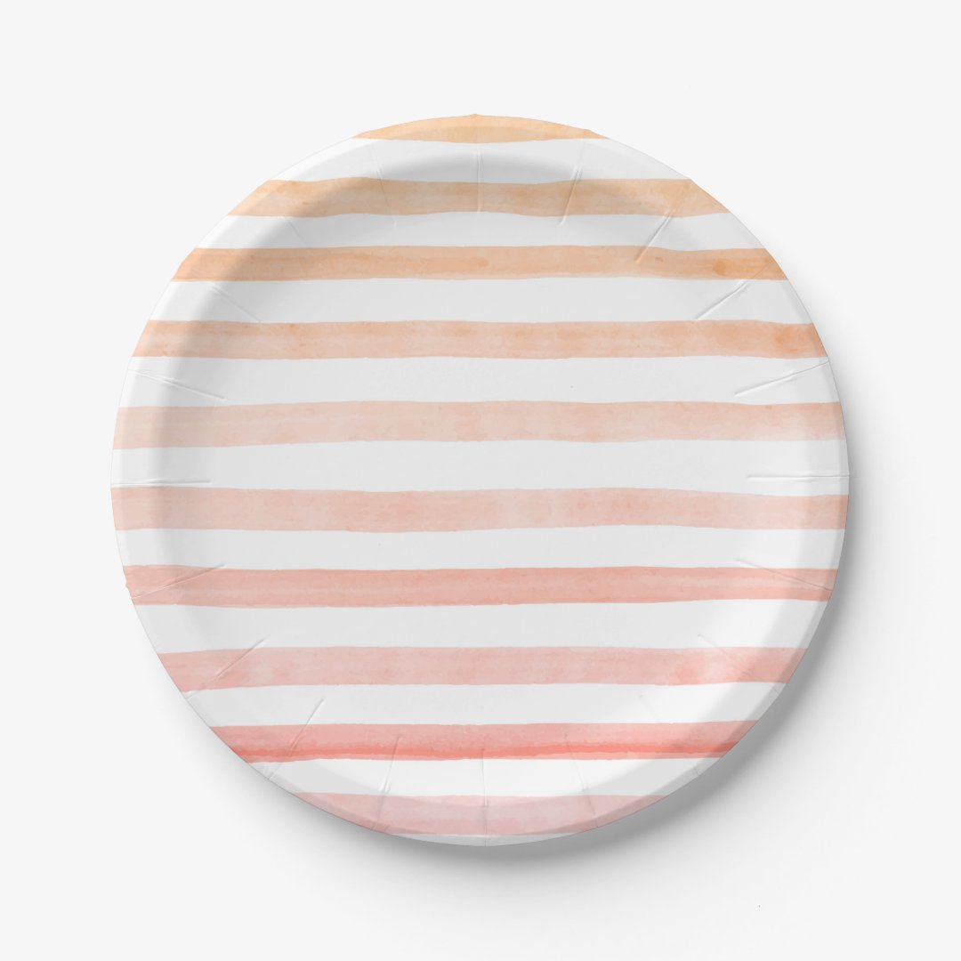 Peach Stripes Watercolor Paper Plates | Zazzle