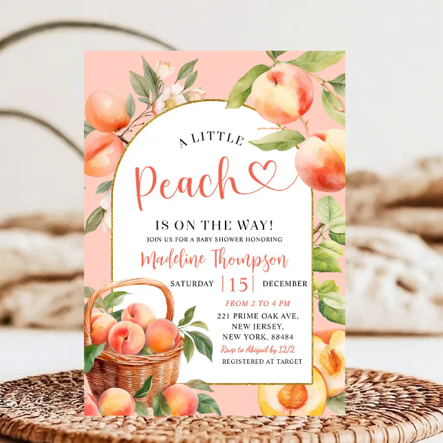 Peach Summer Fruit Theme Baby Shower Invitation | Zazzle