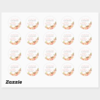 Peach Themed Baby Shower Favor Stickers | Zazzle