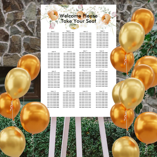 Peach Tulip flower bloom seating chart foam board | Zazzle