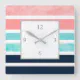 Peach, Turquoise, Indigo, White Stripes Square Wall Clock | Zazzle