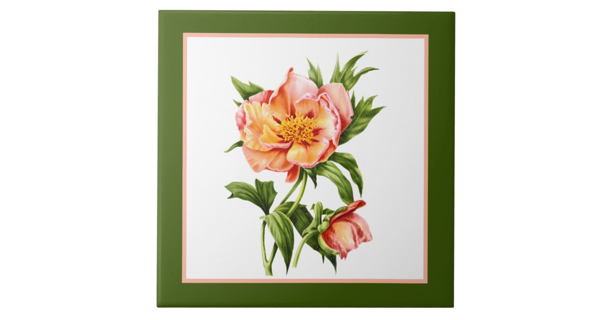 peach vintage floral decor ceramic tile | Zazzle