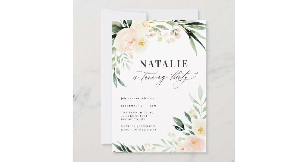 Peach watercolor floral 30th birthday party | Zazzle