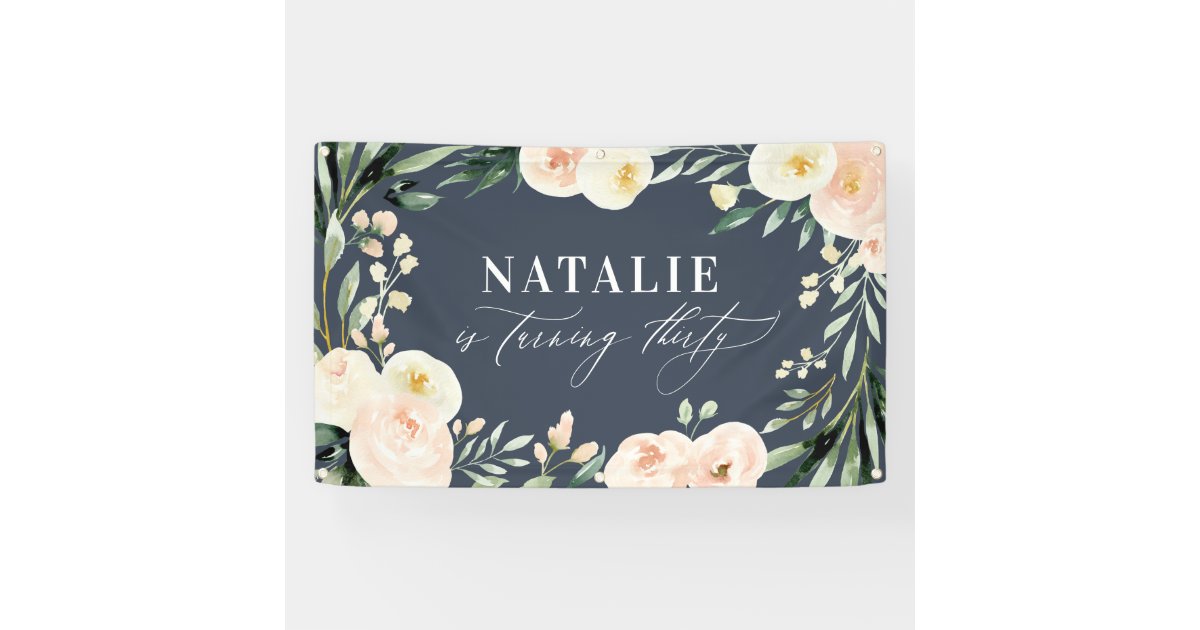 Peach watercolor floral 30th birthday party decor banner | Zazzle