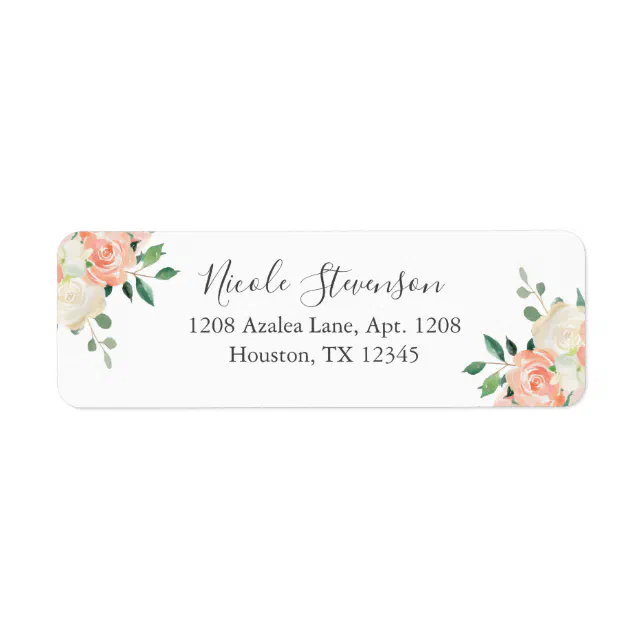 Peach Watercolor Floral Bouquet Label | Zazzle