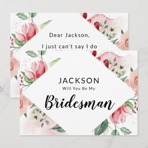 Peach Watercolor Floral Bridesman Proposal Card | Zazzle