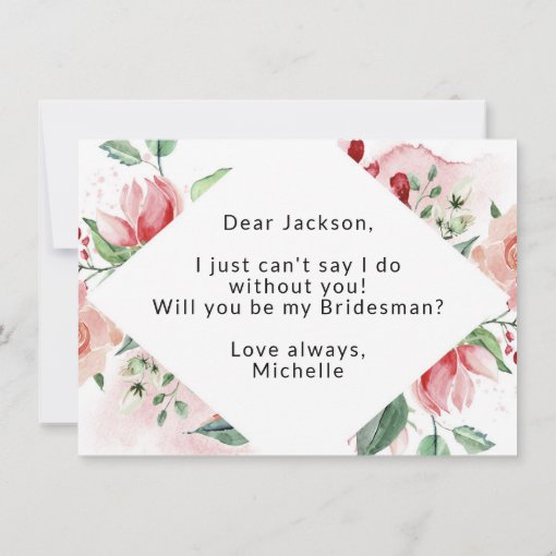 Peach Watercolor Floral Bridesman Proposal Card | Zazzle
