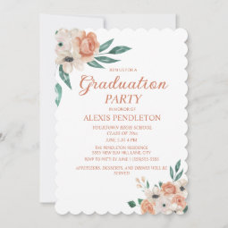 Peach Watercolor Floral Graduation Invitation | Zazzle