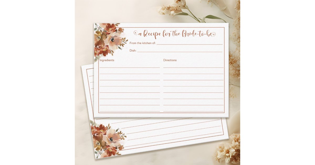 Peach Watercolor Floral Persimmon Bridal Recipe Enclosure Card | Zazzle