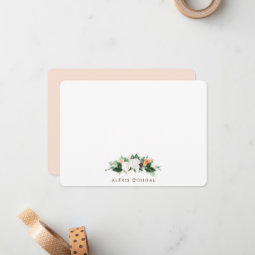 Peach Watercolor Floral Personalized Stationery Note Card | Zazzle