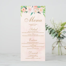 Peach Watercolor & Floral Wedding Menu Card | Zazzle
