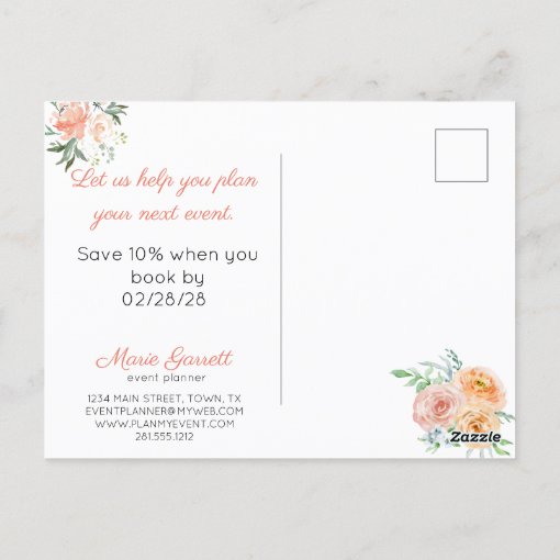 Peach Watercolor Flowers Postcard | Zazzle