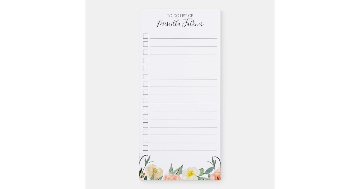 Peach Watercolor Flowers To Do List Magnetic Notepad | Zazzle