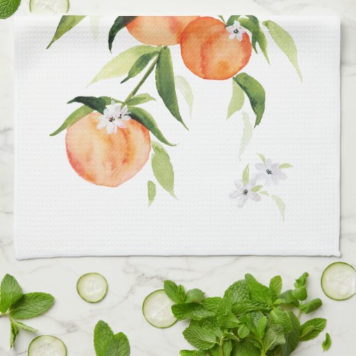 Peach watercolor summer fruit Kitchen Towel | Zazzle