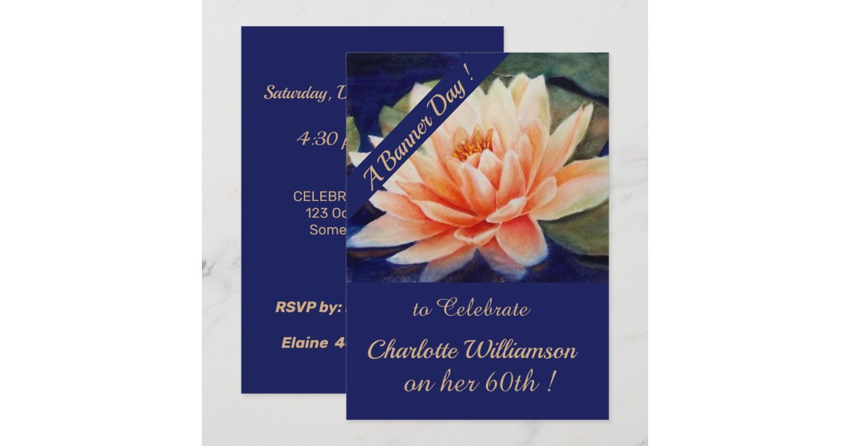 Peach Waterlily Watercolor Floral Birthday Invitation | Zazzle