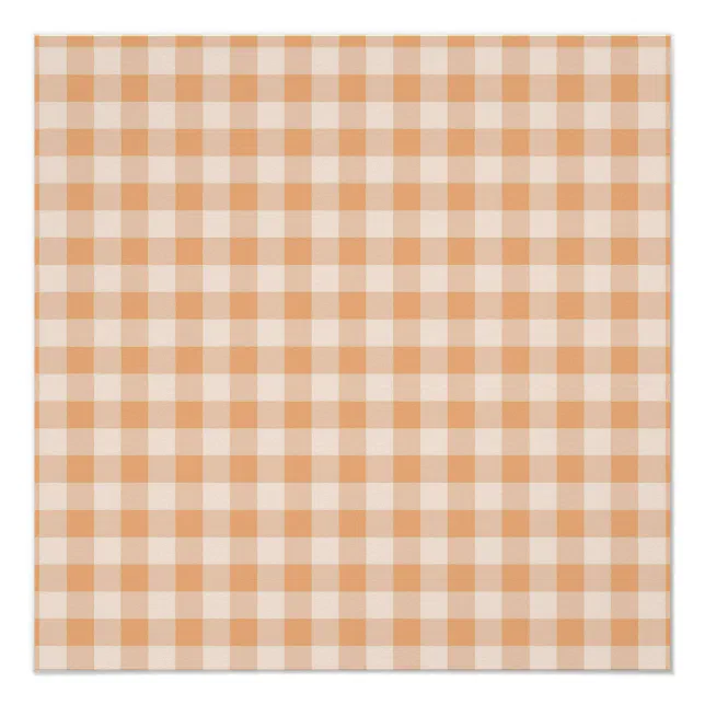 Peach White Checkered Gingham Pattern Poster | Zazzle