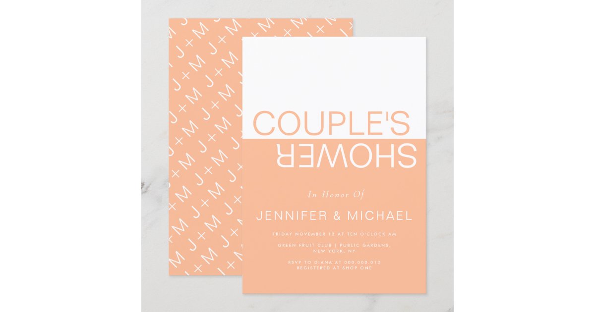Peach white colorblock couples wedding shower invitation | Zazzle