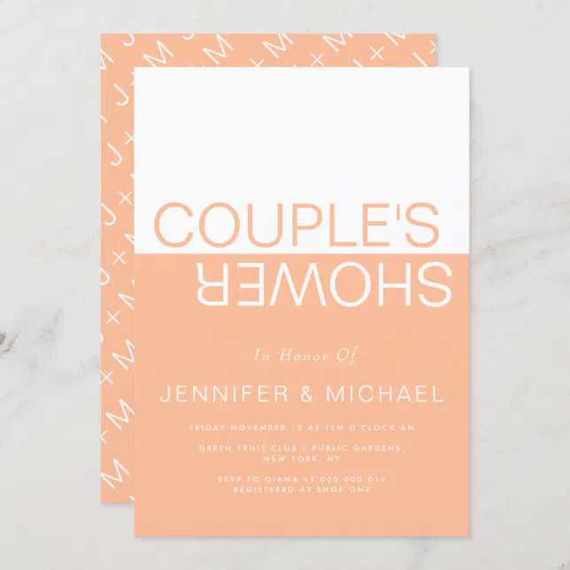 Peach white colorblock couples wedding shower invitation | Zazzle