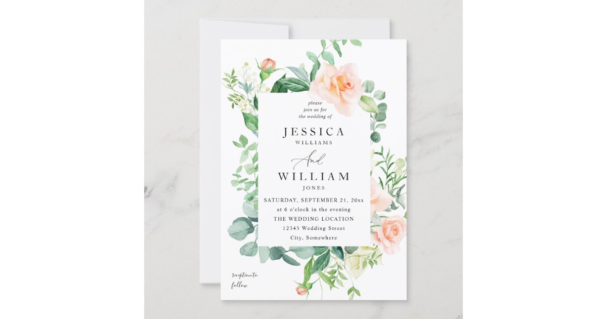 Peach & White Floral Wedding 2b Invitation | Zazzle