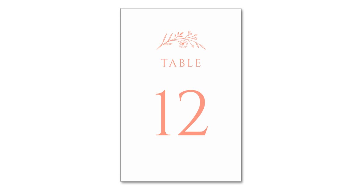 Peach Wildflower Wedding Table Number | Zazzle
