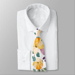 Peach Yellow Modern Pretty Floral Pattern Neck Tie | Zazzle