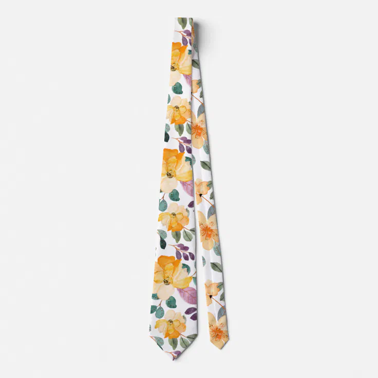 Peach Yellow Modern Pretty Floral Pattern Neck Tie | Zazzle