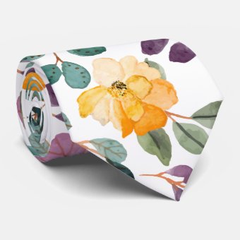 Peach Yellow Modern Pretty Floral Pattern Neck Tie | Zazzle