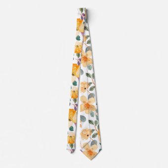 Peach Yellow Modern Pretty Floral Pattern Neck Tie | Zazzle
