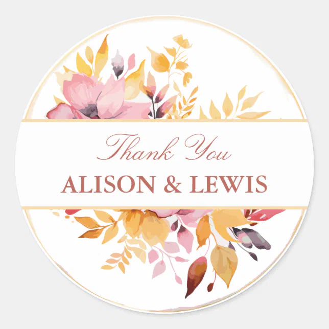 Peaches and Cream Spring Wedding Thank You Classic Round Sticker | Zazzle