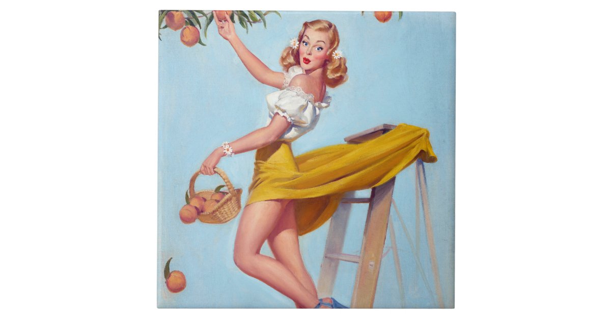 Peaches Pin Up Ceramic Tile | Zazzle