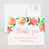 peaches thank you card, little peach baby shower postcard | Zazzle