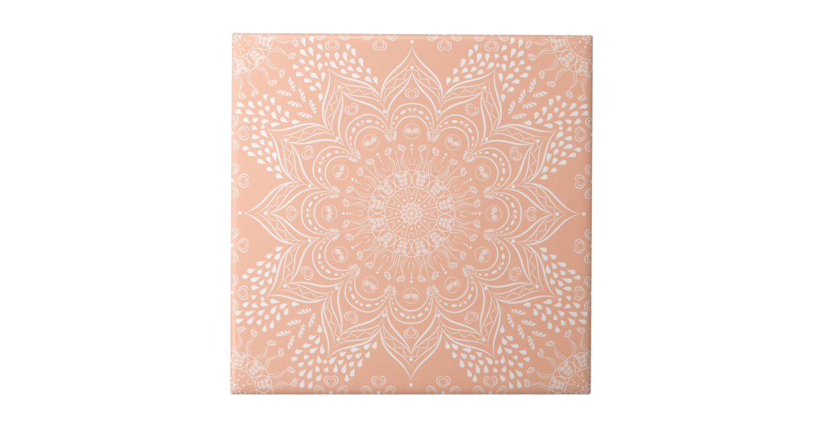 Peachy Boho Mandala Ceramic Tile | Zazzle