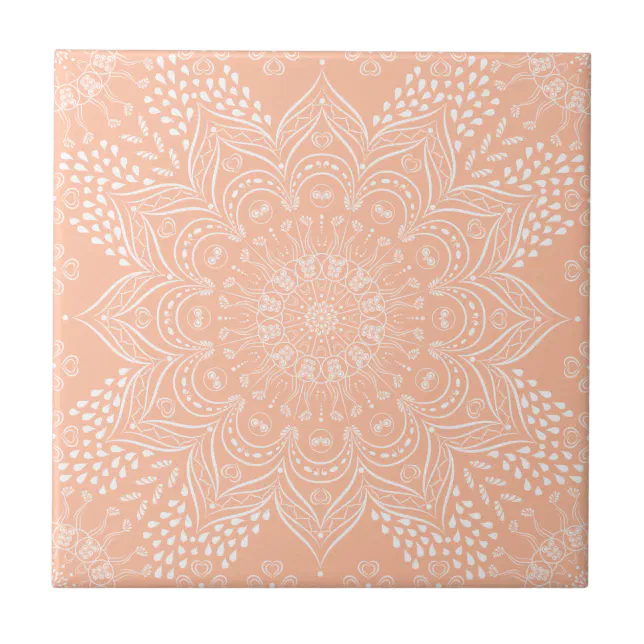 Peachy Boho Mandala Ceramic Tile | Zazzle
